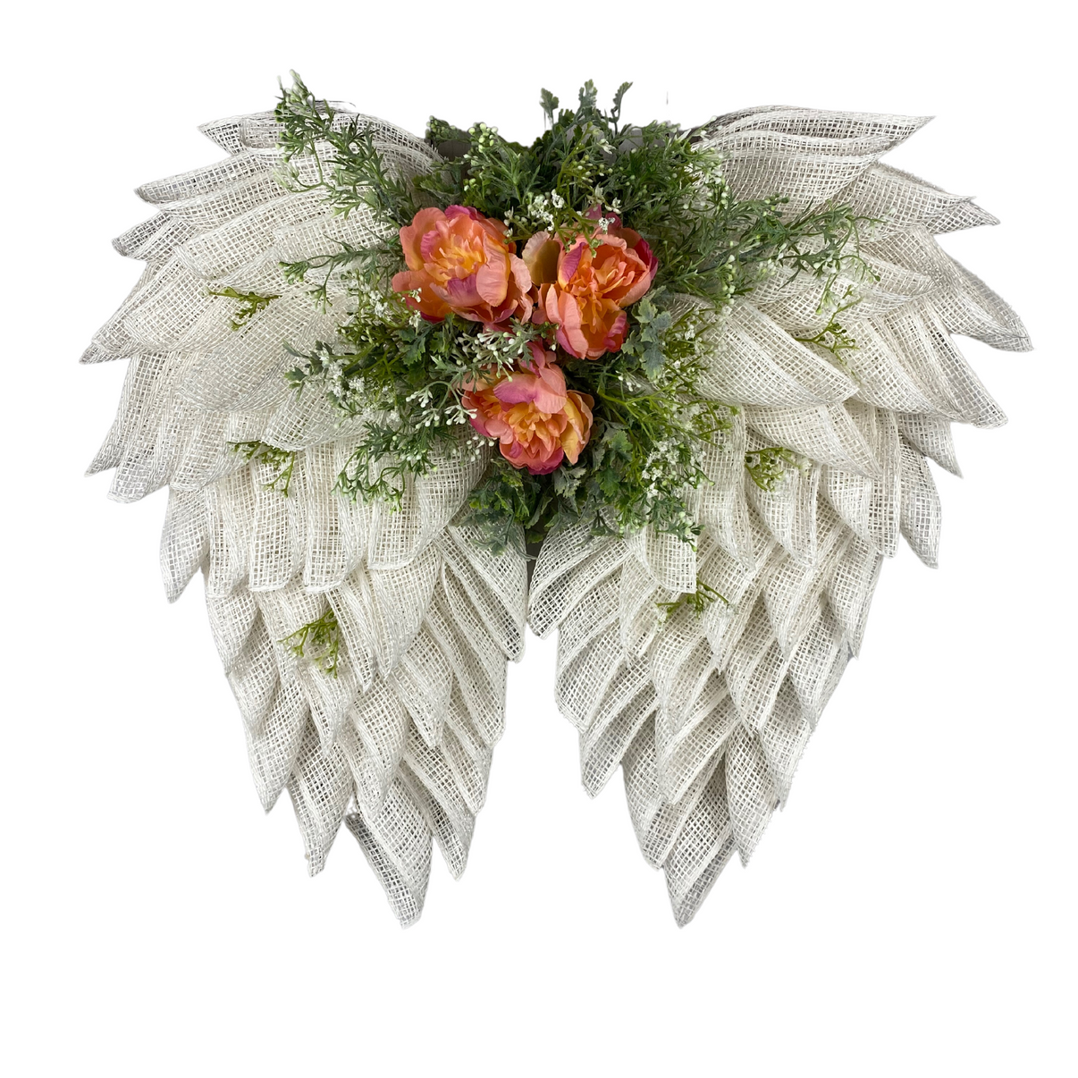 Custom Angel Wings Wreath with white mesh – Crooked Tree Creations